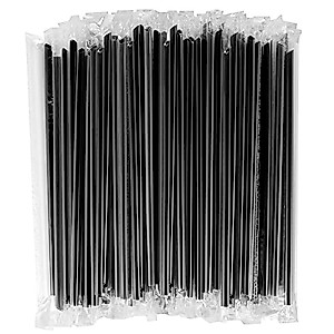 [400 Pcs] Black Individually Wrapped Disposable Plastic Straws(7.5" longX0.23" diameter)