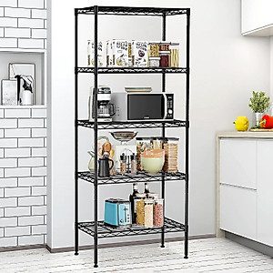 FLL Wire Shelving Unit 5-Tier NSF-Certified Heavy Duty Commercial Grade Metal Storage Shelves, 14" D x 24" L x 60" H Adjustable Wire Rack Shelving for Bathroom Kitchen Pantry Closet (Black)