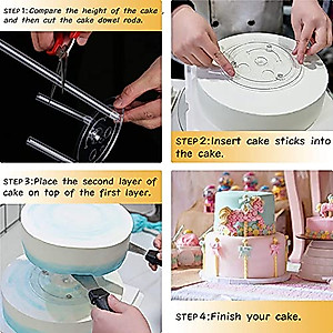 Cake tier stacking kit - 20 Pieces White Plastic Cake Sticks Support Rods with 4 Pieces Cake Separator Plates for 4, 6, 8, 10 Inch Cakes and 12 Pieces Clear Cake Stacking Dowels for Tiered Cakes
