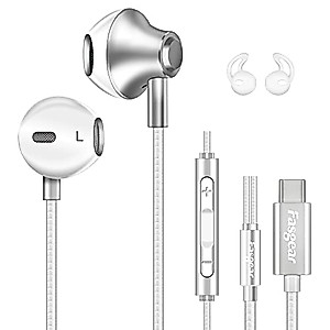 Fasgear USB C Headphones in Ear Wired Earphones with Mic,Deep Bass HiFi DAC Headset Compatible for Galaxy S21 Ultra/S20 /Note 10,Google Pixel,iPad Pro 2020,Type-C Earbuds for Oneplus 8 Pro 7T (White)