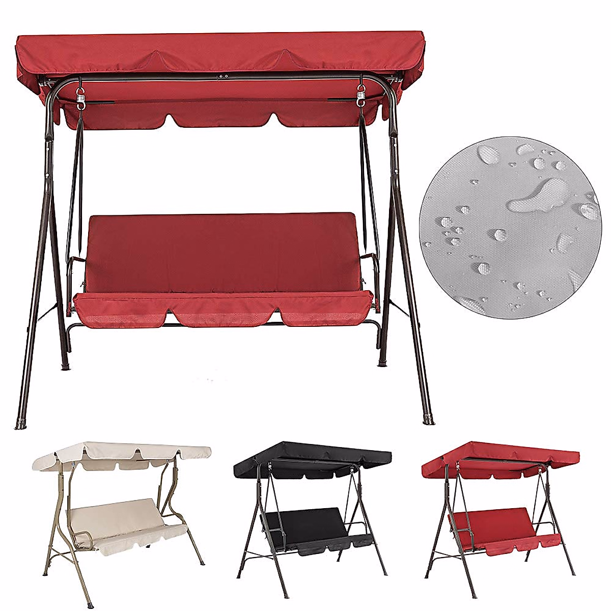 Doro0 Patio Swing Canopy Cover Set - Swing Replacement Top Cover + Swing Cushion Cover for 3 Seater Swing Waterproof Sunproof Cover