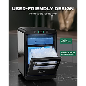 Nugget Ice Maker Countertop, Silonn Pebble Ice Maker Machine Crushed Ice, 44lbs in 24h, Pull-Out Water Tank and Removable Ice Basket for Home, Kitchen, Stainless Steel