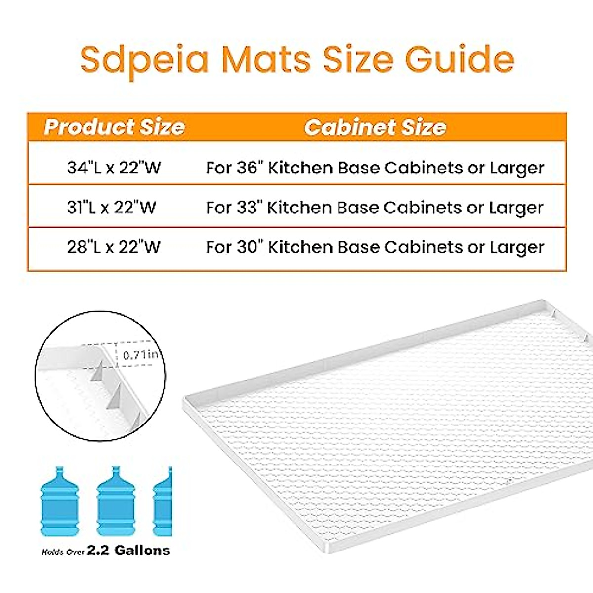 Sdpeia Under Sink Mat, 34" x 22" Flexible Silicone Under Sink Liner with Drain Hole,Protector for Drips Leaks Spills,Kitchen Bathroom Pet Cabinet Mat (White)