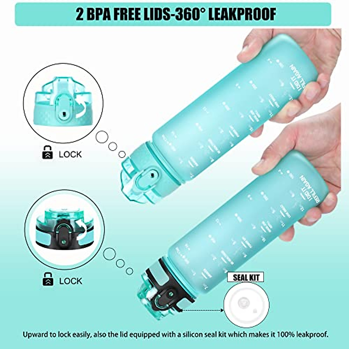 OLDLEY Kids Water Bottle for School, 17 oz (2 lids) BPA-Free Reusable Leak-proof Durable Tritan Plastic Water Bottles with Straw & Chug Lids, Anti-dust Spout Cover (Mint Green)