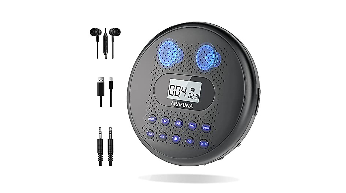 Portable CD Player with Stereo Speakers - ARAFUNA Rechargeable Walkman