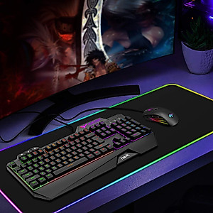 HAVIT Rainbow Backlit Wired Gaming Keyboard 104 Keys LED USB Ergonomic Wrist Rest Keyboard for Windows PC Gamer Desktop, Computer (Black) (Renewed)