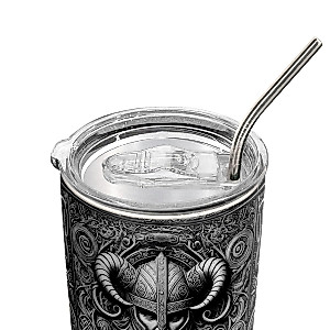 20oz American Viking Tumbler, Viking Gifts for Men, Norse Mythology Gifts, Coffee Thermos for Men, Stainless Steel Double Wall Vacuum Insulated Coffee Mug, Travel Cup with Lid