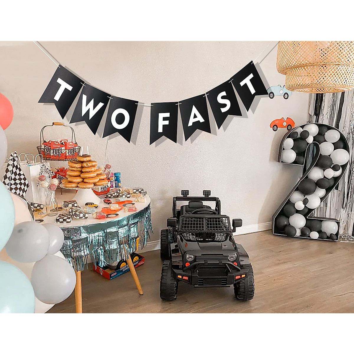 Two Fast Banner - Two Fast Car Birthday Party - Vroom Car Party - Second Birthday Party - Two Fast Flag Banner