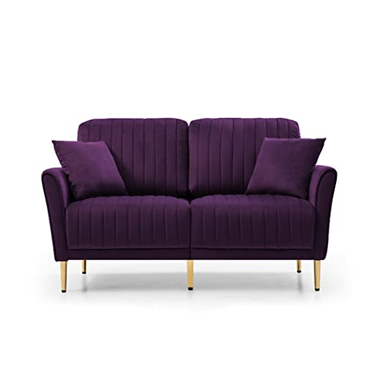Yuxuanhang Loveseat with Removable Backrest Pillows, Modern Velvet Upholstered Sofas with Gold Metal Legs, for Living Room, Bedroom, Easy Assembly (Purple)