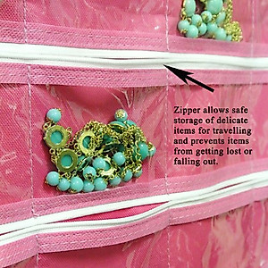 Wrapables® 28 Zippered Pockets Hanging Jewelry Organizer with 21 Holding Loops, Pink