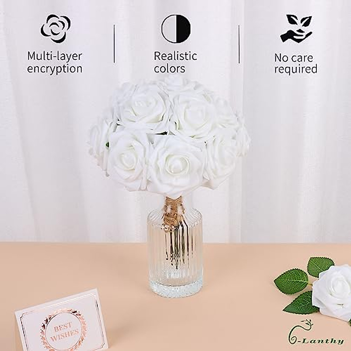 G-Lanthy Artificial Flowers, White Roses 30 Pcs Real Looking Fake Roses Artificial Foam Roses Decoration DIY for Wedding,Arrangements Party Home Decorations
