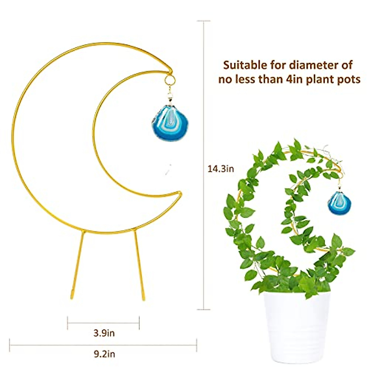 Ceiner 2PCS Small Crescent Moon Plant Trellis, Metal Mini Hoya Support for Indoor Potted Houseplants, Climber with Healing Agate for Hoya Vine Pothos Ivy Philodendron Garden Pot Cliambing Decor…
