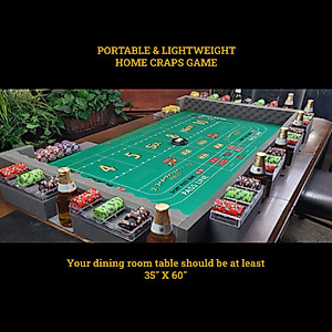 Casino Dealer Mats Premium Quality Craps Layout- Green - Lightweight Portable - Foam Walls - Fits on Most Dinning Room Tables - The Ultimate Home Style Party Game