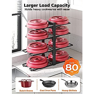 MUDEELA 8-Tier Adjustable Heavy Duty Pan Organizer Rack for Cabinet and Pots and Pans Organizer Rack for Cabinet Bundle
