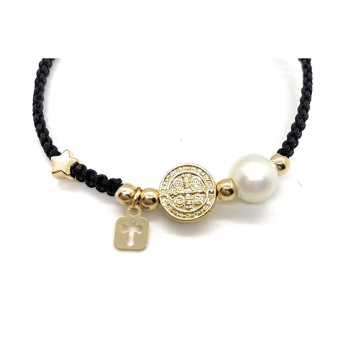 Alea Collection Protective St Benedict Medal Holy Charms Black String Adjustable Bracelet for Women
