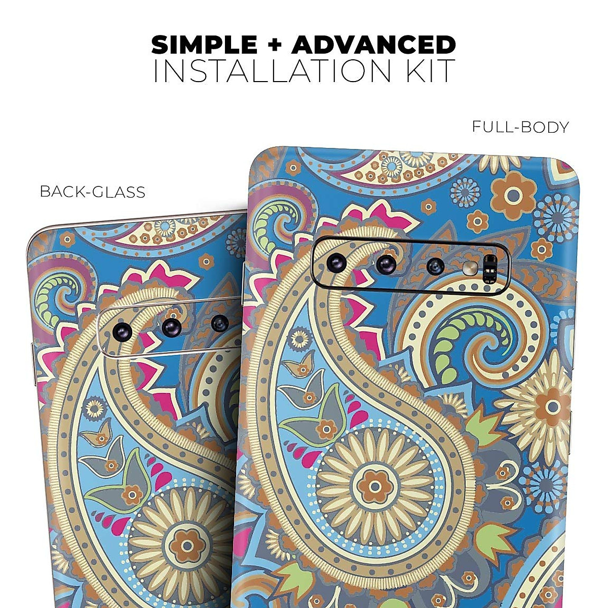 DesignSkinz Subtle Blue & Yellow Paisley Pattern Protective Vinyl Decal Wrap Skin Cover Compatible with The Samsung Galaxy S20 (Screen Trim & Back Glass Skin)