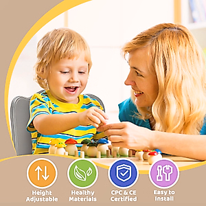 FUNLIO Adjustable Kids Chair (2pcs), 3 Level Height Adjustable Toddler Chair for Ages 3-8, Sturdy Child Chair with Maximum Bearing 220lbs, for Classrooms/Daycares/Homes, CPC & CE Approved - Grey