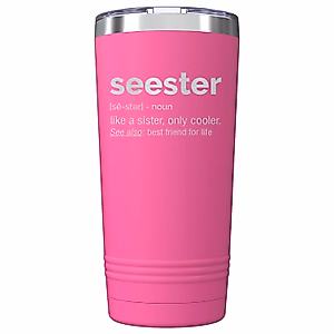 shop4ever Seester Definition Insulated Tumbler 20 oz. with Lid, Stainless Steel Cups Travel Coffee Mug Funny Gift for Sister Best Friend (Pink)