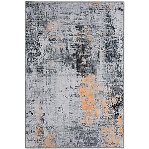 Fashriend Katina Abstract Pastel Entry Rug, 2'×3' Distressed Aesthetic Modern Rug, Non Slip Thin Machine Washable Rug, No Shedding Door Mat with Low Pile for Entrance, Laundry, Kitchen, Bath, Grey