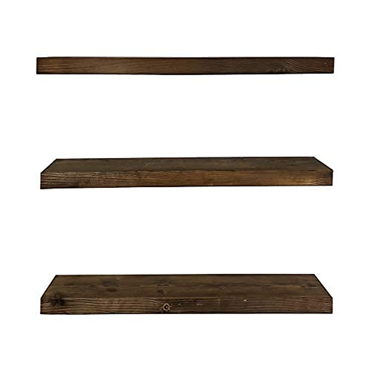 Mark One Home Goods Rustic Farmhouse 3 Tier Justified Floating Wood Shelf - Floating Wall Shelves (Set of 3), Hardware and Fasteners Included (Walnut, 24")