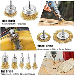 Wire Wheel Brush Cup Brushes Set,23 Pack Steel Wire Brush Kit for Drill 1/4-Inch Shank 0.012-Inch Brass Coated Carbon Crimped for for Polishing,Deburring,Degreasing and Corrosion Removal