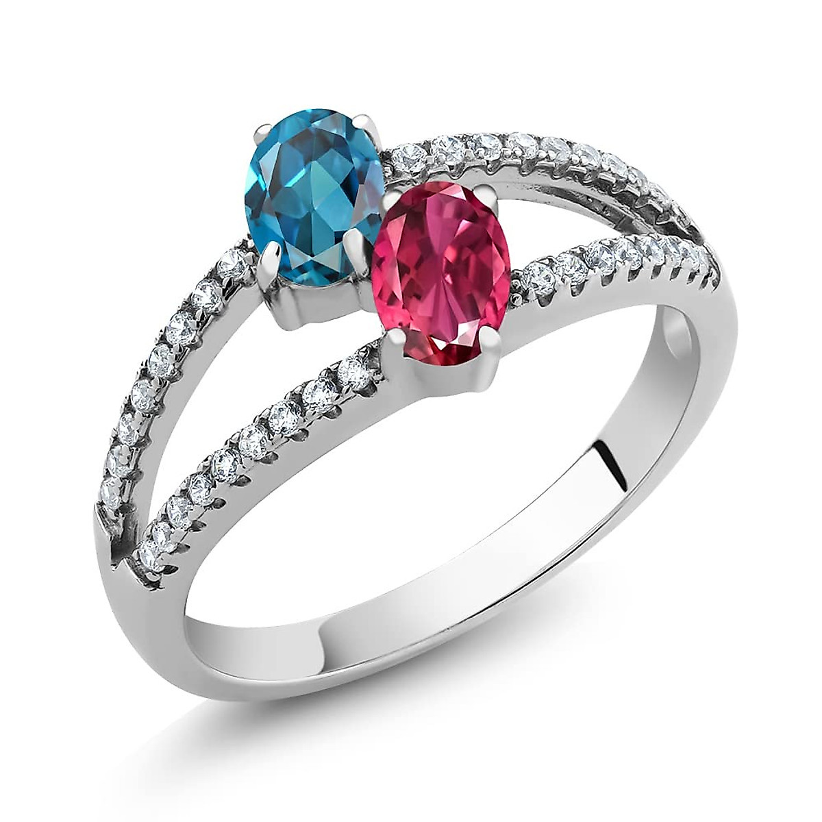 Gem Stone King 925 Sterling Silver Promise Customized and Personalized 2 Gemstone Birthstone For Her Engagement Ring For Women (Available in size 5, 6, 7, 8, 9)