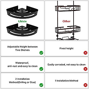 Ubisin 2 Pack Shower Caddies Shower Organizer Corner,Rust-Proof Wall Mounted Bathroom Organizer with Adhesive,Aluminum Alloy No Drilling Matte Black Corner Shower Caddy Shower Rack