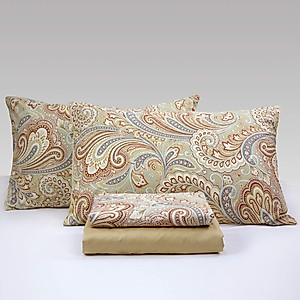 Softta Luxury Paisley Pattern 100% Cotton Deep Pocket 4Pc Bed Sheet Set 800 Thread Count King Size,Khaki