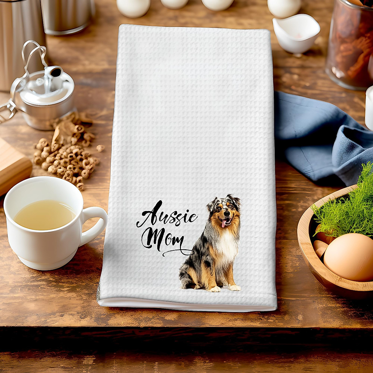 Aussie Mom, Australian Shepherd Microfiber Kitchen Tea Bar Hand Towel Gift for Dog Lover