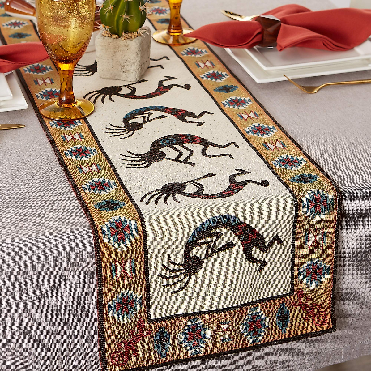 DII Tabletop Collection, Southwest Hacienda Stripe, Table Runner, 13x72, Kokopelli Tapestry