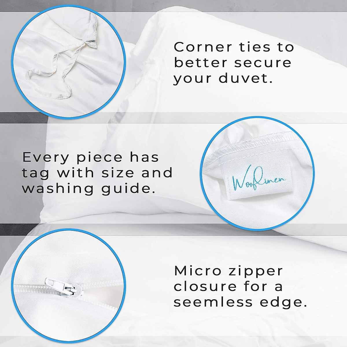 Wooflinen Luxurious Viscose Derived from Bamboo King Duvet Cover Set - Corner Ties - Zipper Enclosure - Wonderfully Soft - Matte White - 3pc Cover + 2 Pillowcases