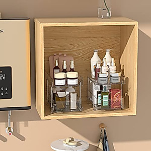 SANNO 2 Tier Clear Organizer with Dividers, Kitchen Pantry Pull-Out Under Sink Organizer Sliding Storage Drawers Baskets, Medicine Bins Bathroom Vanity Counter Organizing Tray