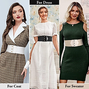 WHIPPY Women Wide Elastic Belts for Dress Snap-Button Stretch Corset Belt Ladies Stretchy Waistband Black Silver Buckle S