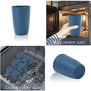 Wrova Wheat Straw Cups 16oz set of 6 with Etched Pattern - Alternative Plastic Cups Dishwasher Safe - Plastic Drinking Cups Unbreakable for Kids - Colorful Series