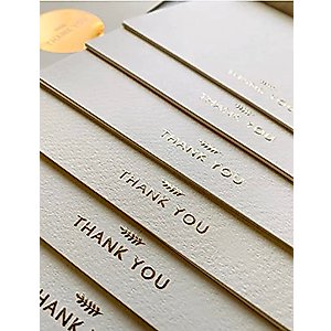 RUN2PRINT (36 Pack) Thank You Cards With Envelopes & Gift of 36 Foiled Stickers - Elegant Emboss Rose Gold Foil Pressed Blank Notes Wedding All Occasion Cards (Ivory)