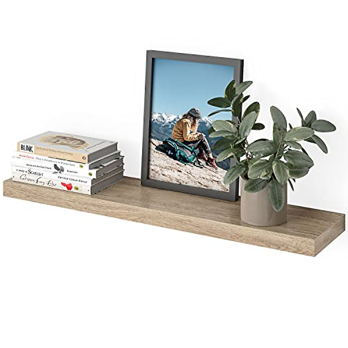 Ballucci Floating Shelf Extra Wide, 35.5" Wood Wall Mount Ledge with Invisible Bracket for Living Room, Bathroom, Kitchen, Nursery, 8" Deep, Oak Finish