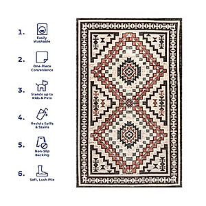 nuLOOM Leighton Machine Washable Southwestern Medallion Ultra Thin Area Rug, 6x9, Beige