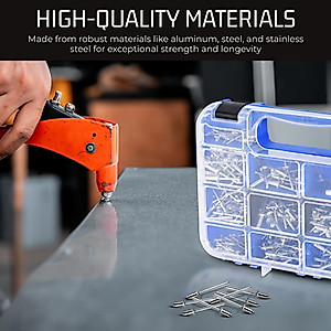 Bolt Dropper 500pc Blind Rivet Assortment Set | All Aluminum Material | Silver Finish | Durable Metal Joining Solution for Projects | Easy-to-Use Blind Rivets | Organized Storage Case with 14 Grids