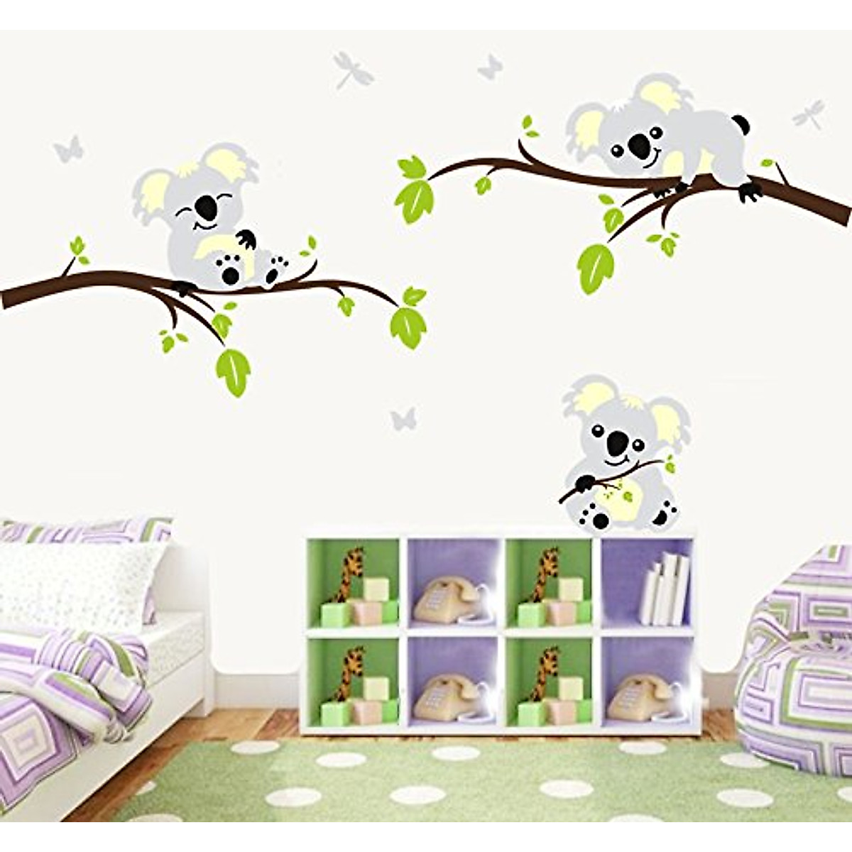 Large Koala Tree Branch Wall Decals DIY Wall Decals Peel and Stick Wall Sticker Nursery Baby Room Wall Stickers Wall Art Home Decor, 78"W x 42.5"H