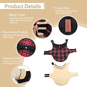 Preferhouse Winter Coat for Small and Medium Dogs, Puppy Plaid Jacket, Cotton Coat for Cold Weather, Windproof Warm Dog Garments, Pet Thickened Outfits Indoor Outdoor, Red XS