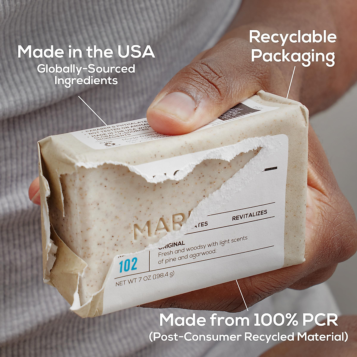 MARLOWE. No. 102 Men's Body Scrub Soap 7 oz | Best Exfoliating Bar for Men | Made with Natural Ingredients | Green Tea Extract | Amazing Scent