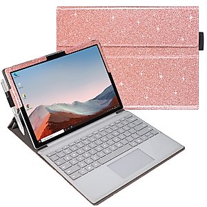 ACdream Case for Microsoft Surface Pro 7 Plus/Pro 7 / Pro 6 / Pro 5 / Pro 2017/ Pro 4 / Pro LTE, Premium PU Leather Rugged Hard Sleeve Cover Protector, Support Type Cover Keyboard, Glitter Rose