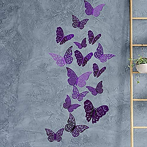 72 Pieces 3D Butterfly Wall Decals Sticker Wall Decal Decor Art Decorations Sticker Set 3 Sizes for Room Home Nursery Classroom Offices Kids Girl Boy Bedroom Bathroom Living Room Decor (Purple)