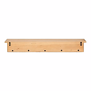 Kate and Laurel Alta Modern Floating Wood Wall Shelf with Coat Hooks, 36 x 5 x 5, Natural Wood, Decorative Wooden Shelf with 5 Hanging Posts for Storage