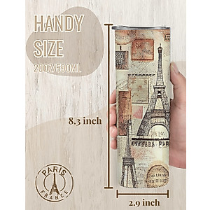 Onebttl Paris Gifts for Women, Insulated Stainless Steel Wine Tumbler with Lid and Straw, Vintage Cup, 20 oz