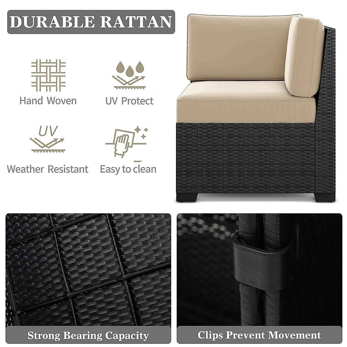 LayinSun 7 Pieces Outdoor Patio Furniture Set with 44" Fire Pit Table Rattan Sectional Sofa Conversation Sets