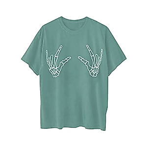 Avanova Women's Skull Graphic Print Oversized Tee Short Sleeve Casual Summer Loose T Shirt A Green Large