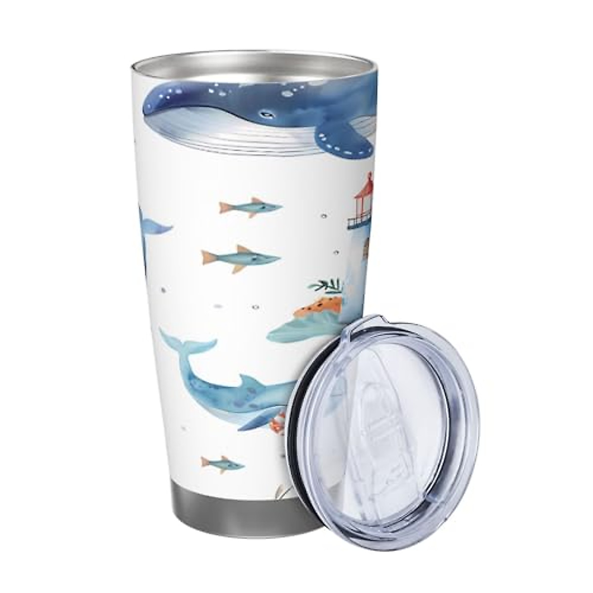 AYCZN Dolphin Lighthouse 20 OZ Tumbler Stainless Steel Travel Coffee Mug, Sea Ocean Insulated Water Bottle with Lid and 2 StrawsLeakproof Thermal Cup