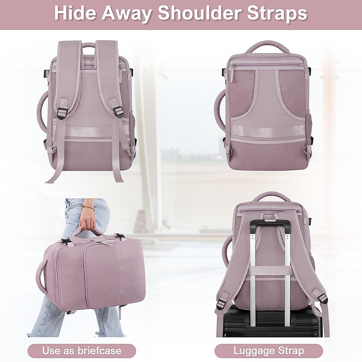 Sinaliy Travel laptop Backpack for Women, Personal Item Size Flight Approved, 16 Inch Laptop Bag with Multi-Pockets, College Computer Bag, Waterproof Carry On Backpack Casual Daypack Backpack