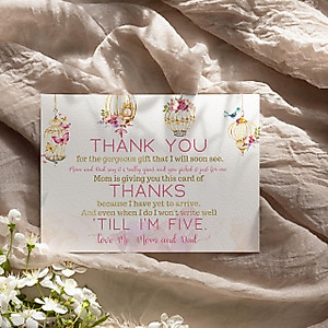Fancy Floral Baby Shower Thank You Cards with Envelopes Blank Notes Prefilled Message Girls Personalize for Registry Gifts Pink Butterfly and Floral Notecard Set 4x6 Stationery, 15 Pack